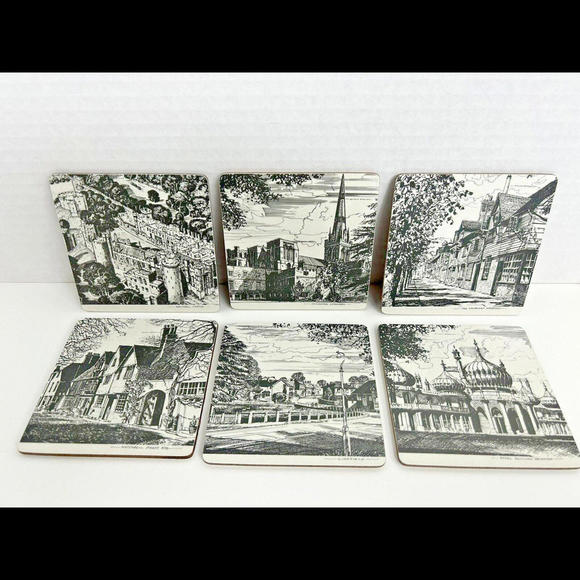 Other | Vintage English Landmark Coasters Black And White Sketch ...